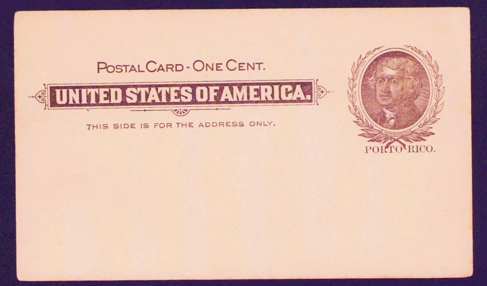 PUERTO RICO, 1899-1900. Postal Card UX1, Mint Never Hinged Blank Back ...