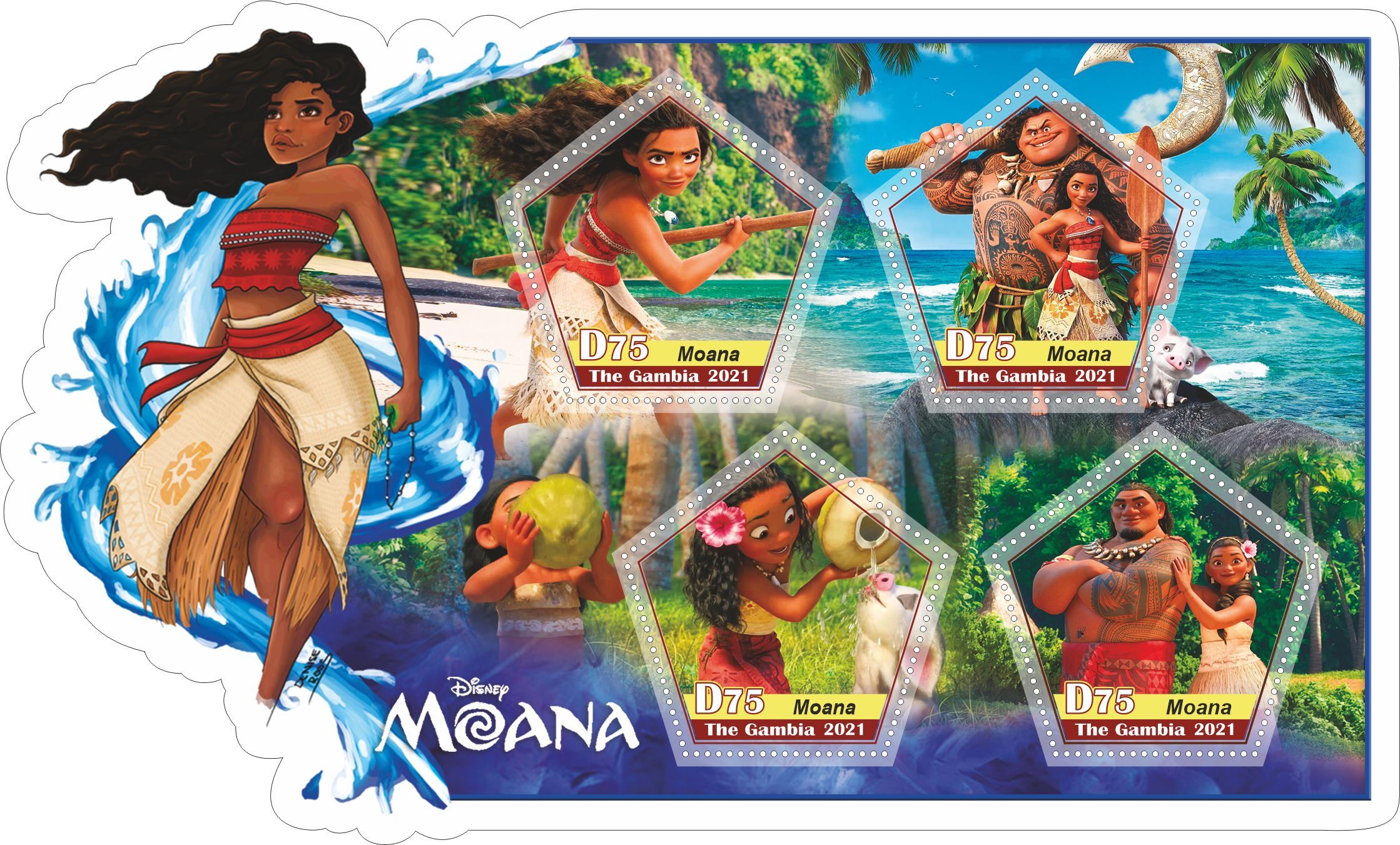 Stamps.Cartoons, Walt Disney. Moana 1+1 sheets perf Gambia | Africa ...