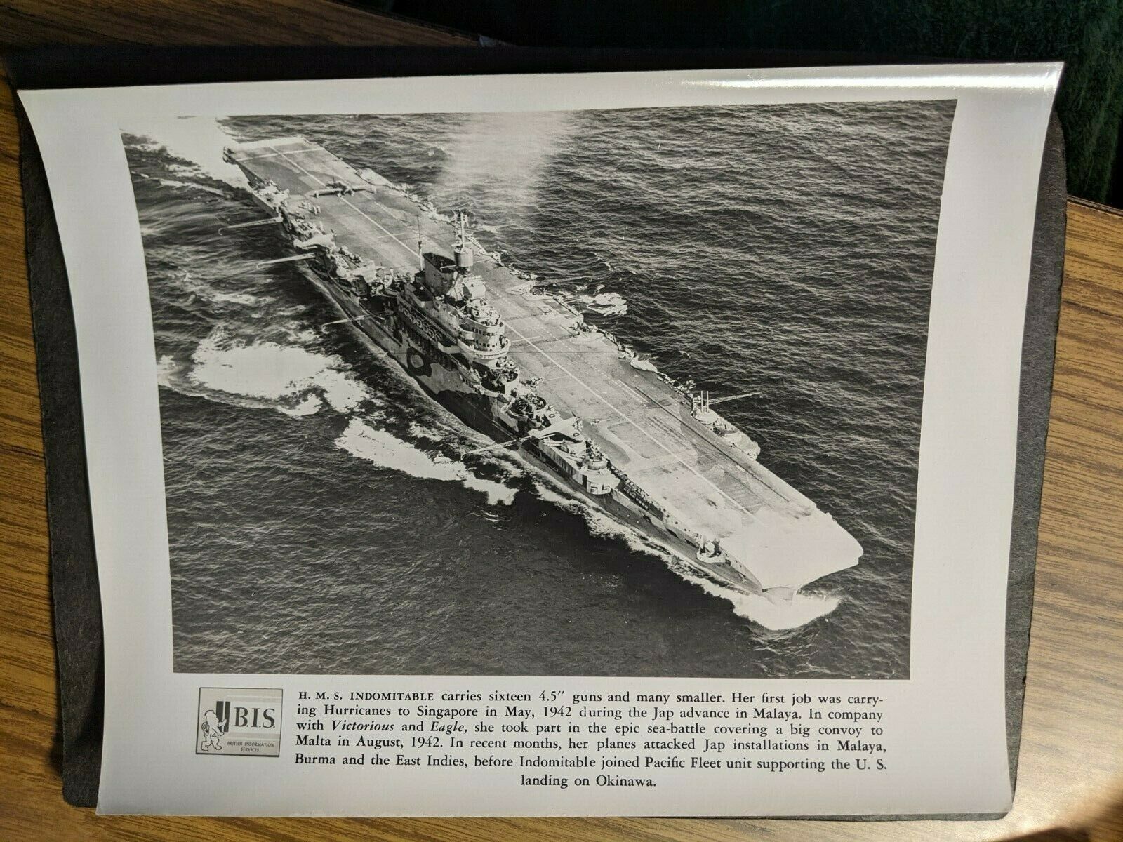 British HMS INDOMITABLE WWII Original 8" X 10" Naval Photo Aircraft ...