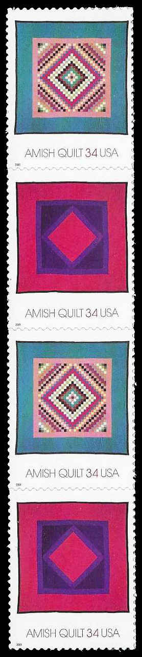 PCBstamps US #3524/3527a Strip $1.36(4x34c)Amish Quilts, MNH, (5 ...
