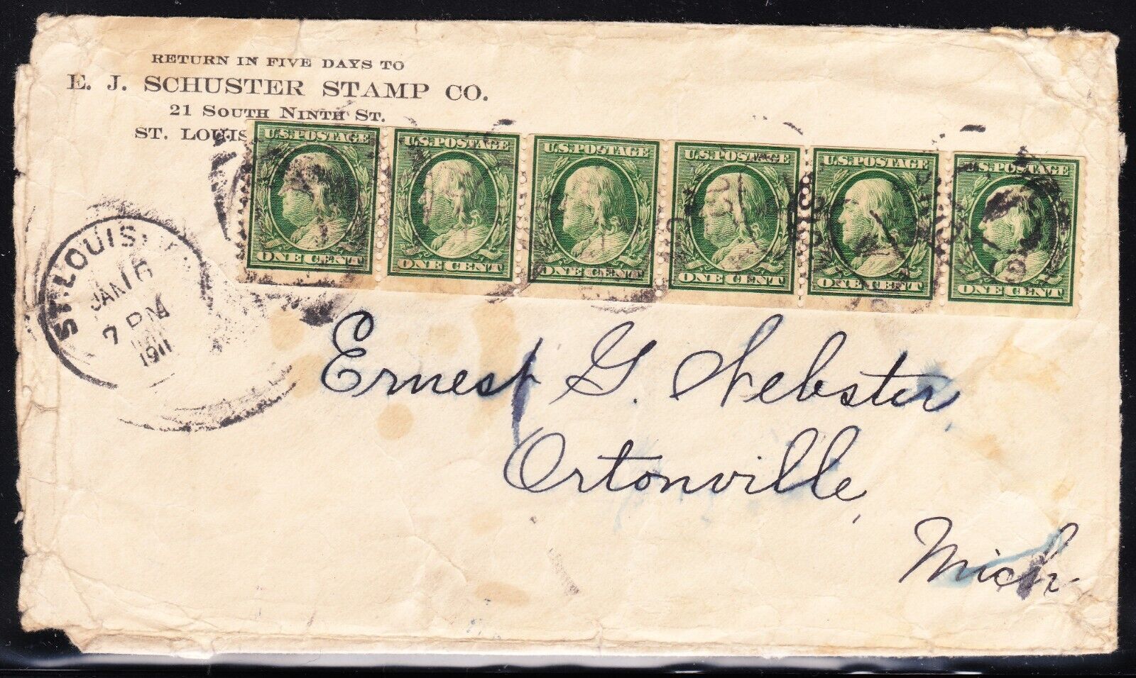 MOstamps - Rare US #387 Used Coil Strip of 6 w/LP on Cover - Lot # MO ...