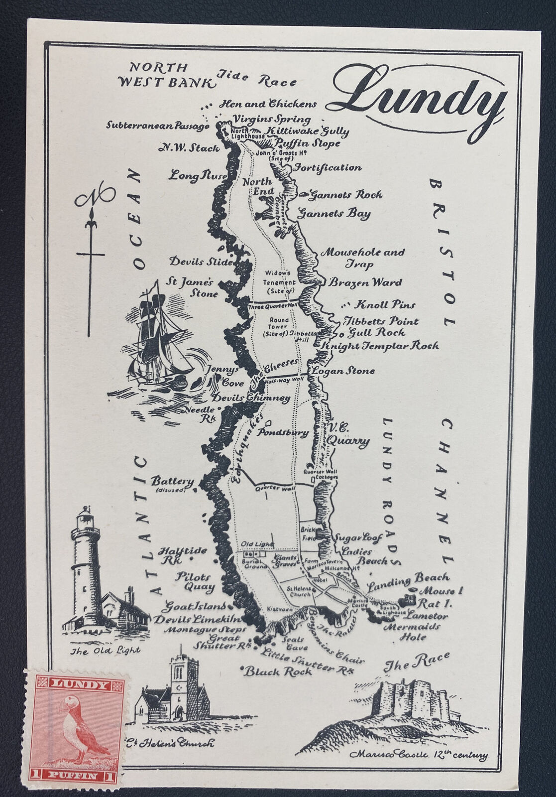 Lundy Channel Island England Picture Postcard 1930s Map | Great Britain ...