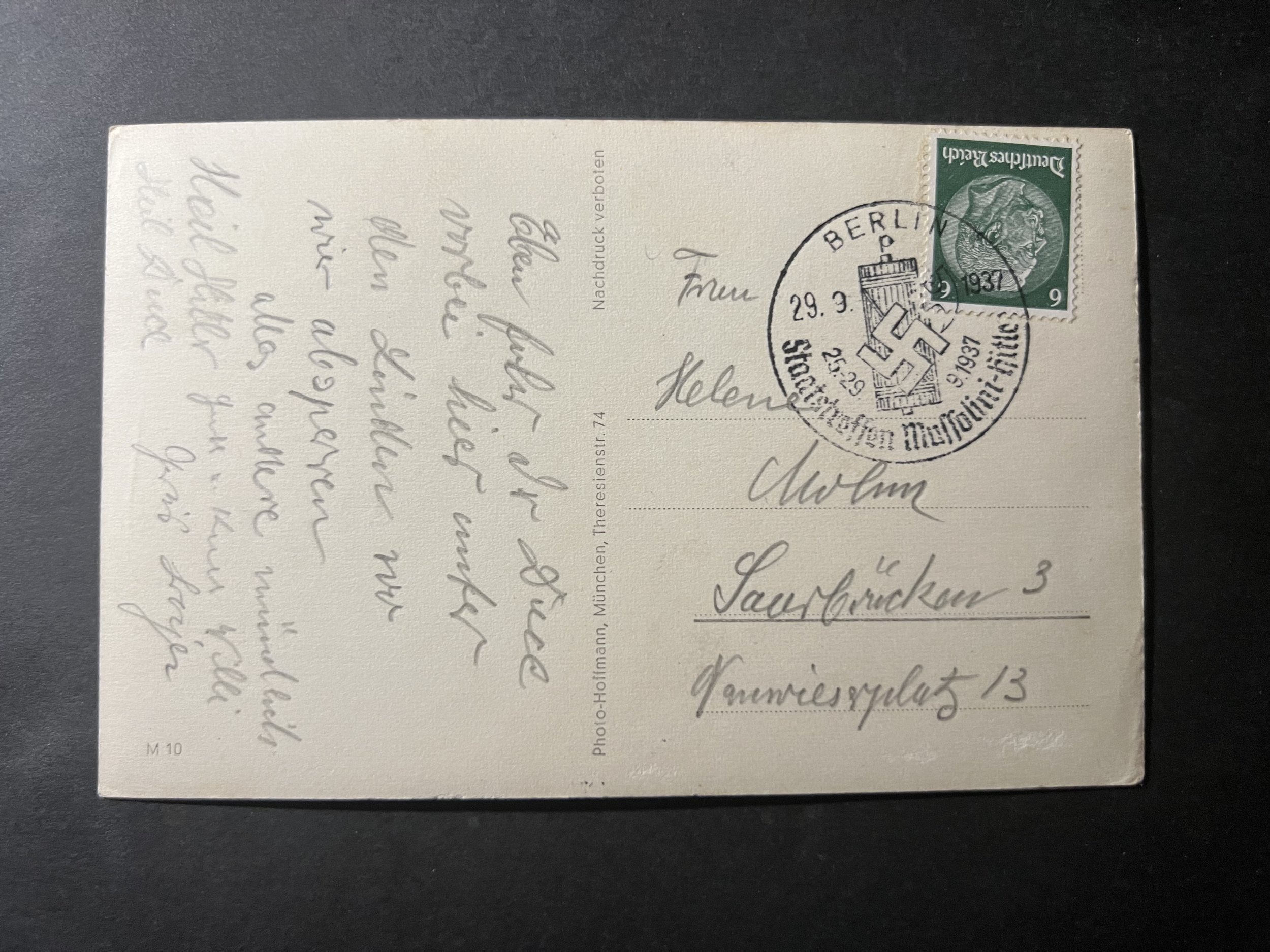 1937 Nazi Germany RPPC Postcard Cover Berlin to Saarbrucken Adolf ...