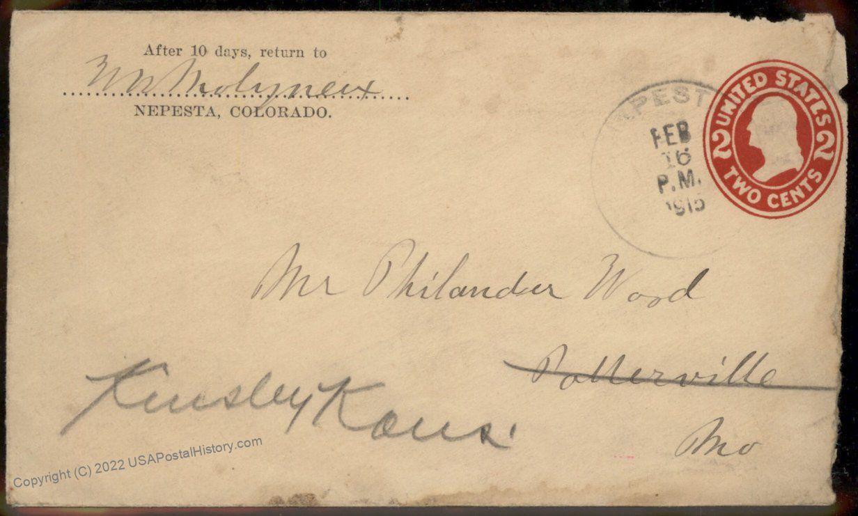 USA 1915 Colorado NEPESTA DPO Cover Helbock R2 94249 | United States ...