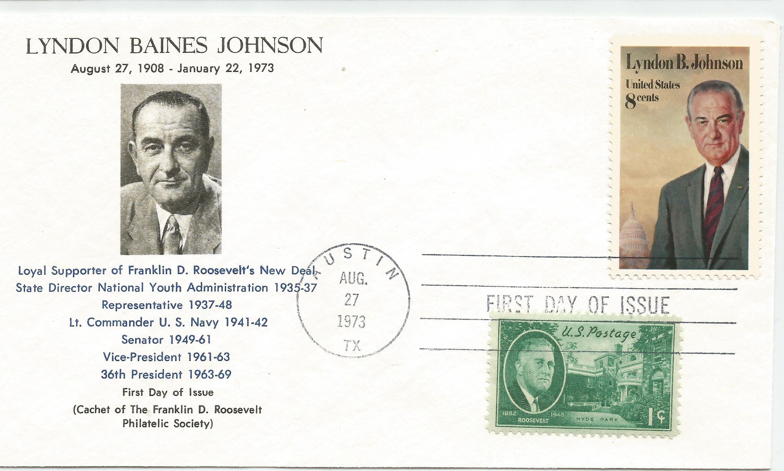 Lyndon Johnson memorial cover !2 green FDR stamp | United States, Stamp ...