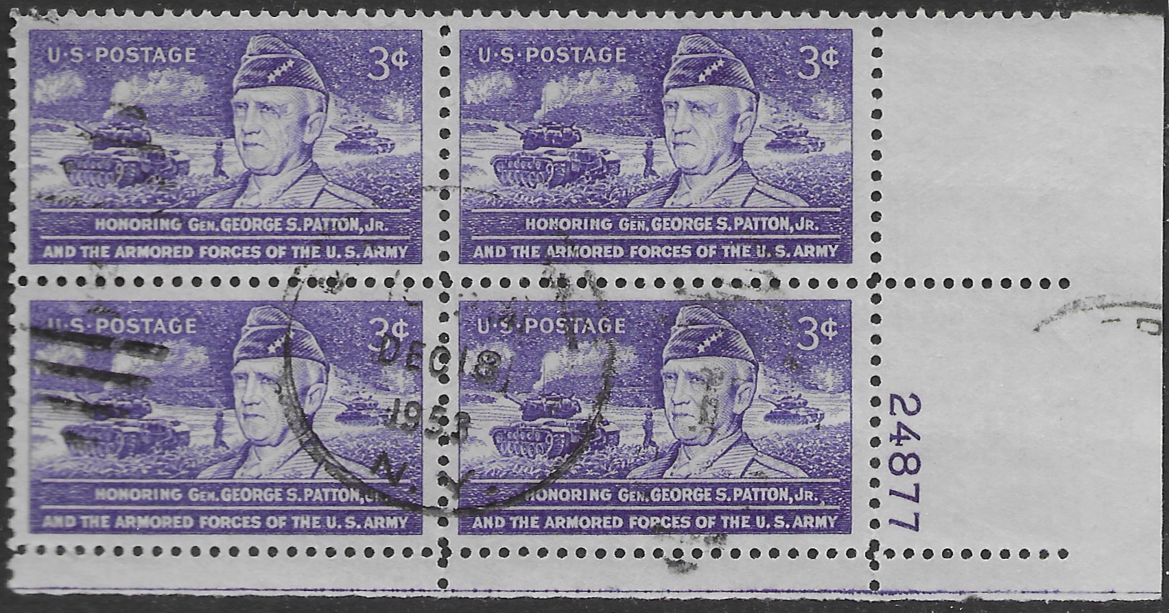 US #1026 plate block used. Gen. Patton. Army. | United States, General ...