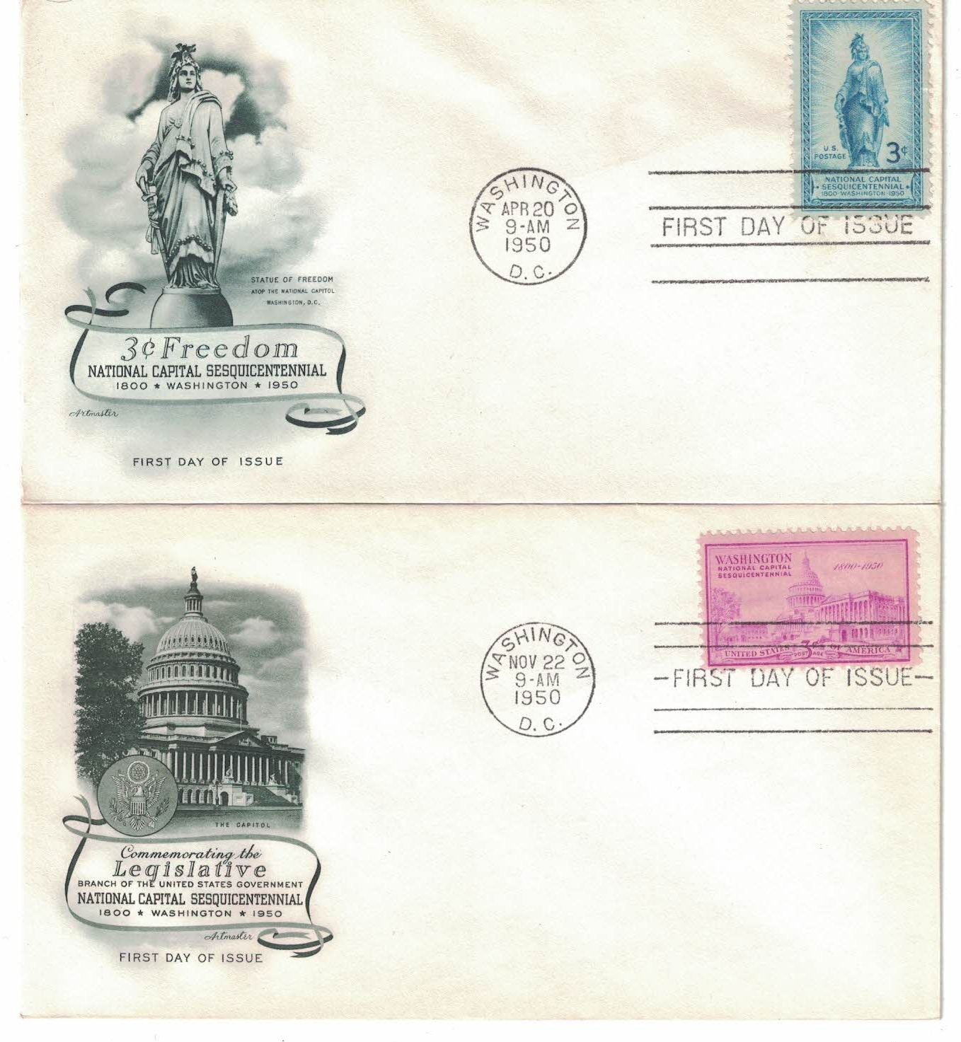 1950 FDC, #989-991, 3c National Capital 150th, Artmaster (4) | United ...