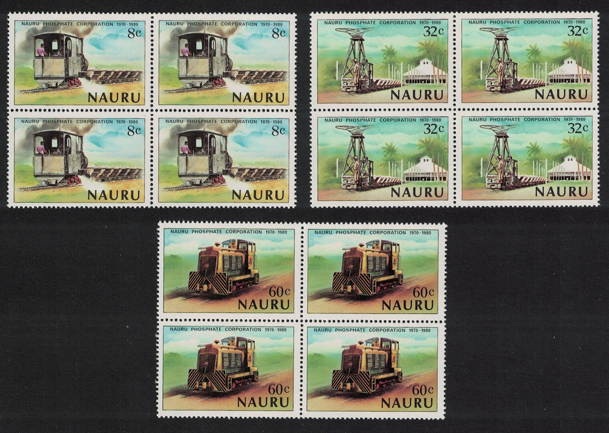 Nauru Railway Locomotives Phosphate Corporation Minerals 3v Blocks of 4 ...