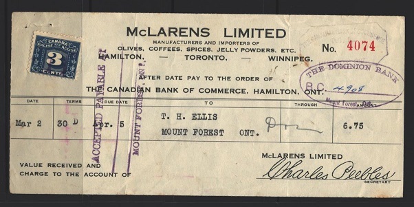 Canada 3c Excise Revenue on 1938 Bank Cheque / Check | Canada, Stamp ...