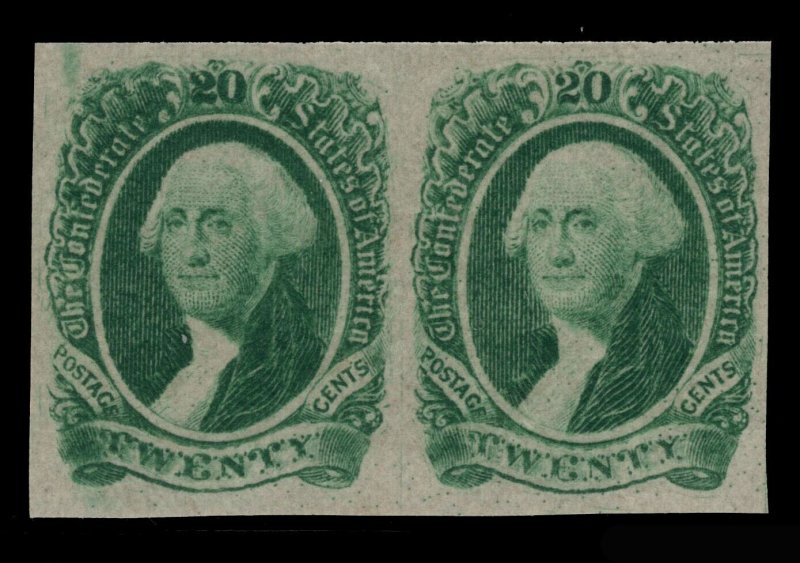 US Stamps CSA #13B Dark Green Pair Imperf Mint OG NH VF+ LOT #85842 ...