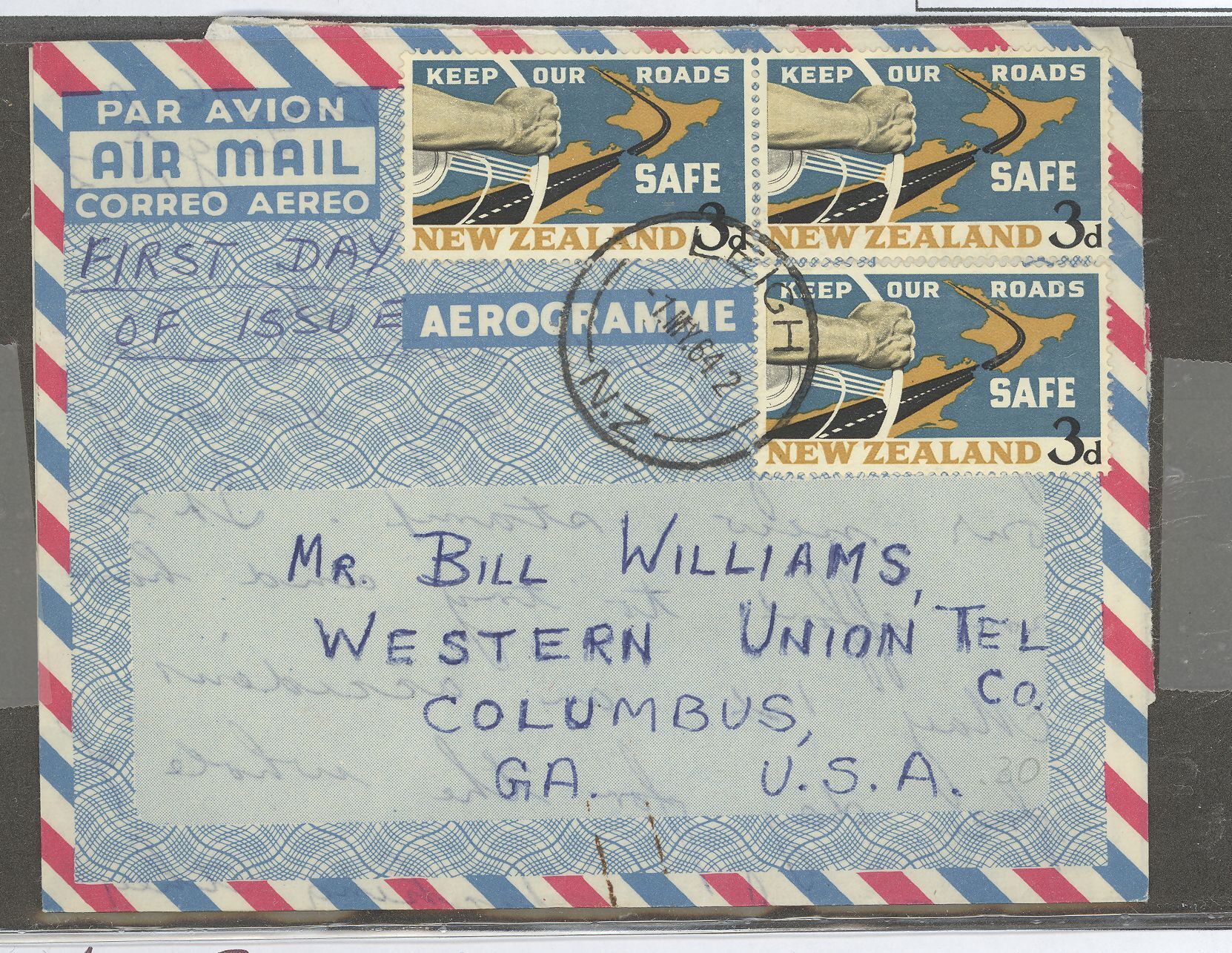 New Zealand 1964 Formular Aerogramme, used from "Leigh" road safety ...