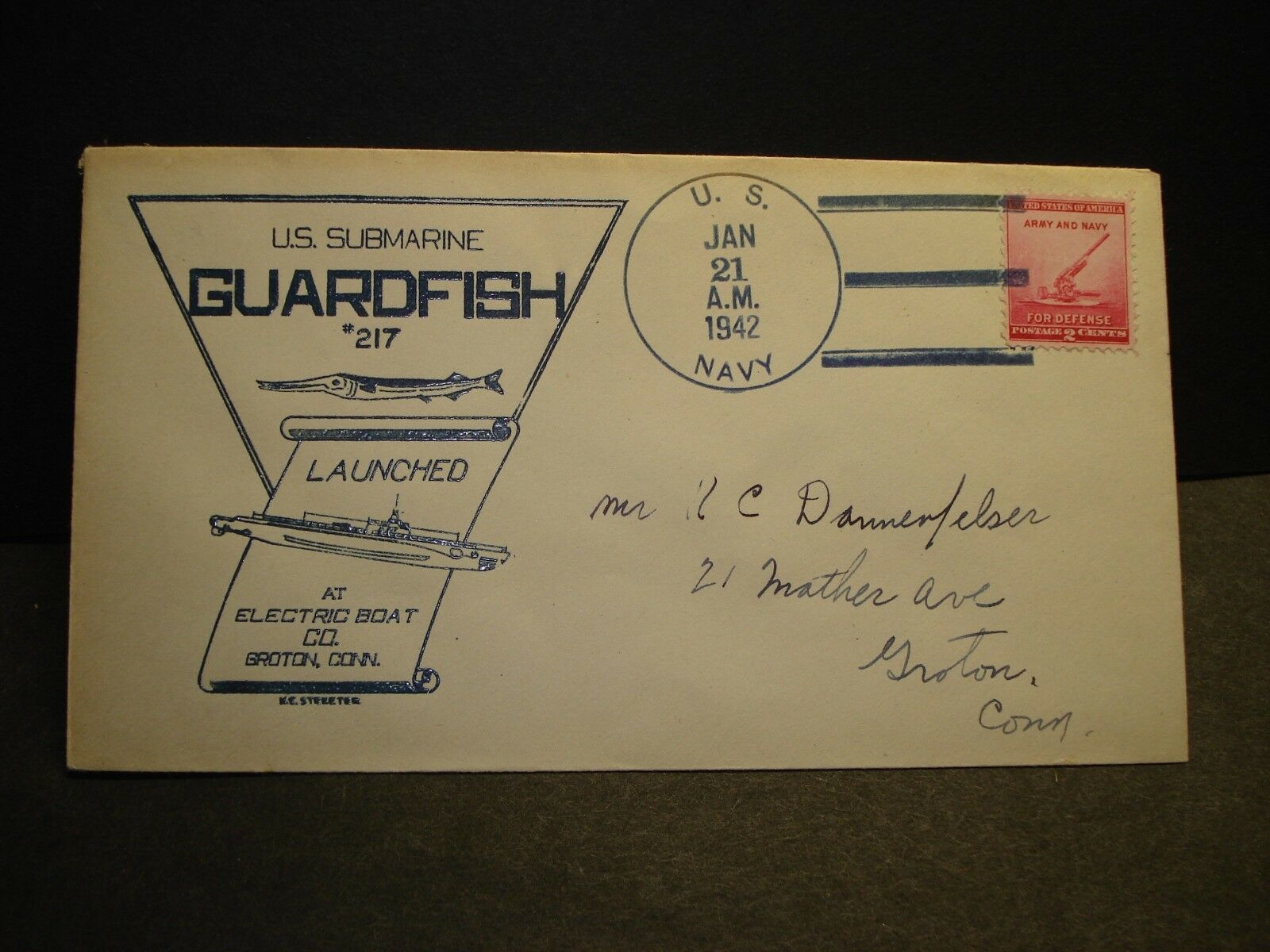 Submarine USS GUARDFISH SS-217 Naval Cover 1942 STREETER WWII LAUNCH ...