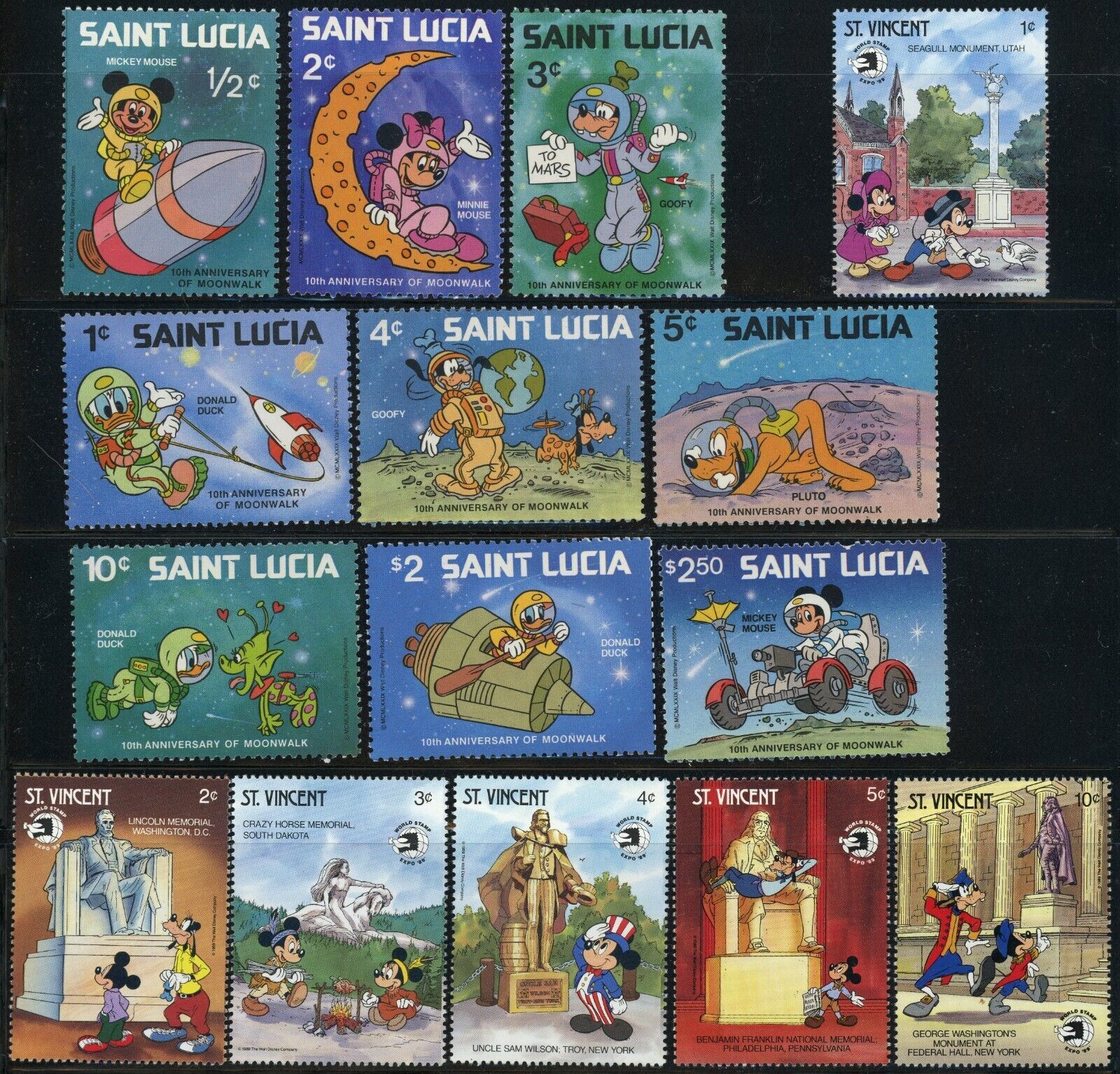 Saint Lucia St. Vincent Disney Animation Cartoons Topical Stamps Mickey ...