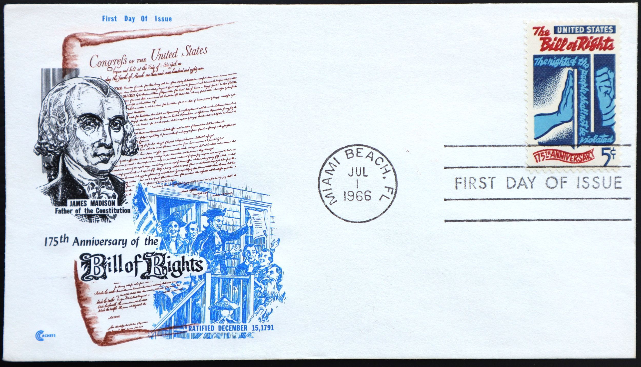 U.S. Used #1312 5c Bill of Rights Cover Craft First Day Cover ...