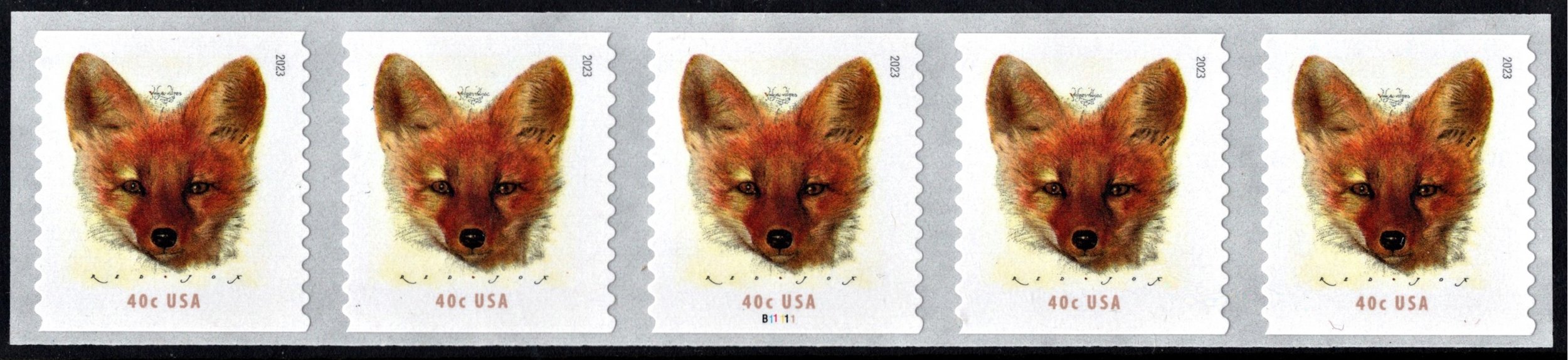 NEW ISSUE 40¢ Red Fox Plate Strip of Five: #B11111 (2023) SA | United ...