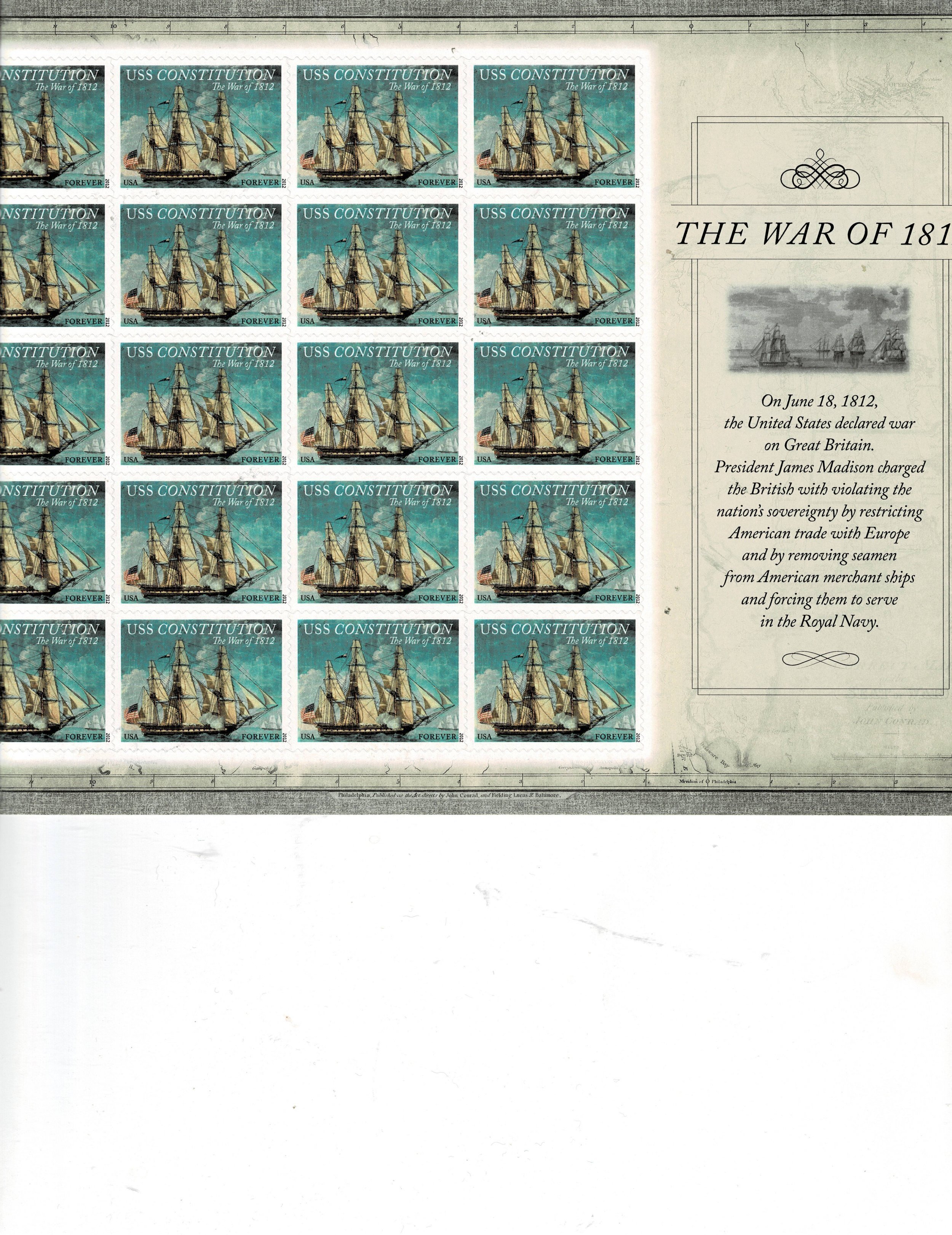 War of 1812 USS Constitution 60cent US Postage Sheet of 20 stamps #4703 ...
