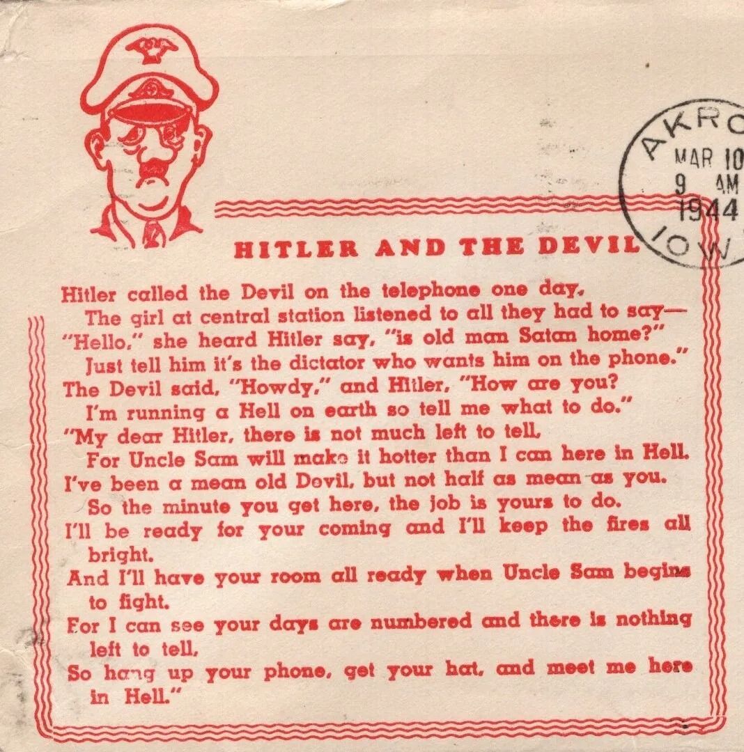 WWII Patriotic Hitler & Devil Poem Akron OH Prexy 1944 Cover 4b ...