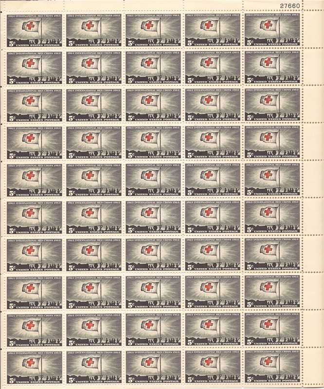 US Stamp 1963 Red Cross Centenary 50 Stamp Sheet #1239 | United States ...
