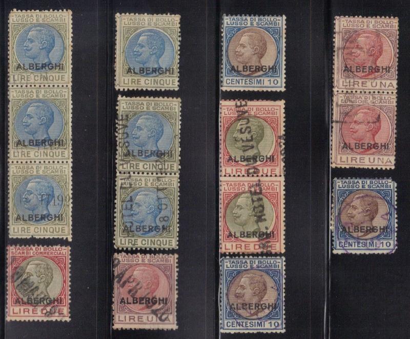 ItalyTassa Di Bollo Lusso E Scambi Tax Stamps with ALBERGHI overprints ...