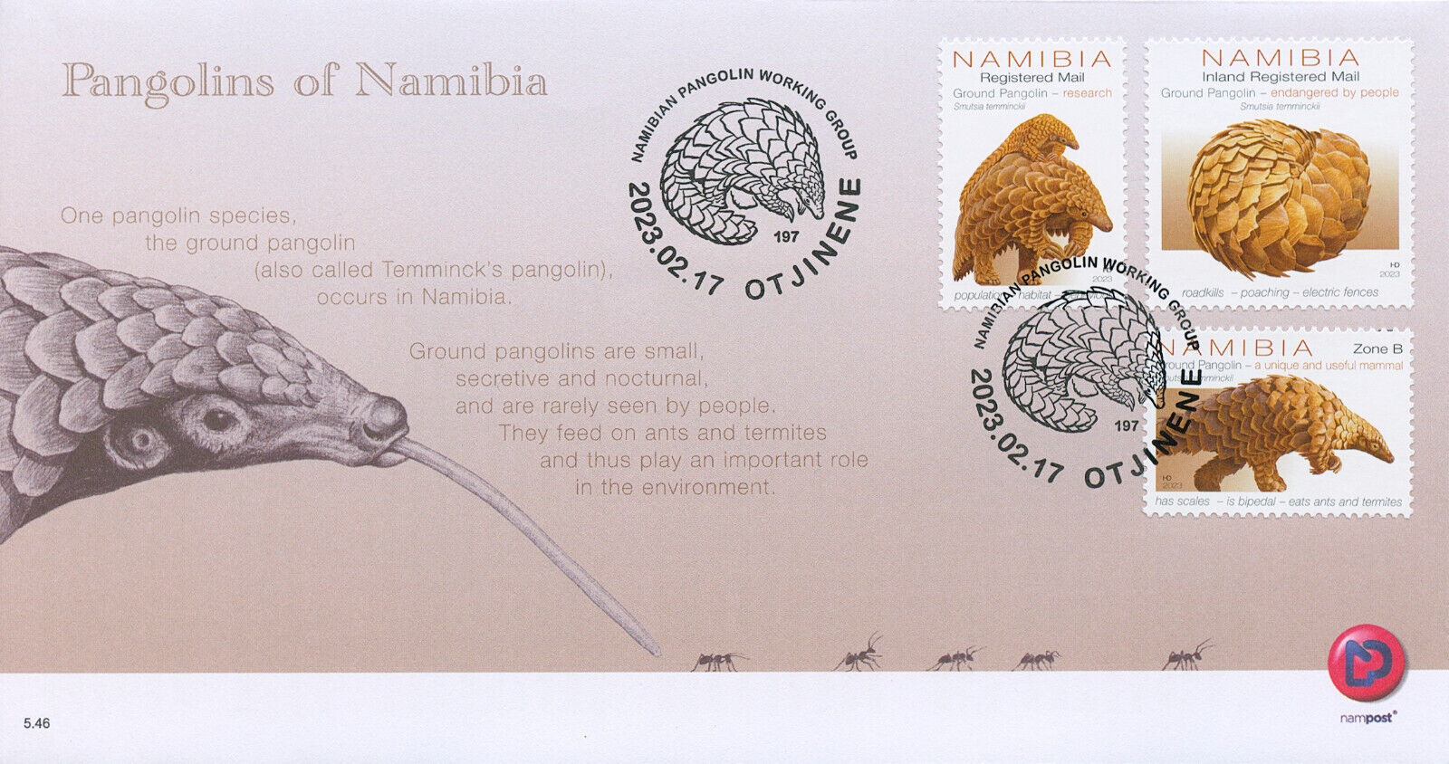 Namibia Stamps 2023 FDC Pangolins Ground Pangolin Wild Animals 3v Set ...