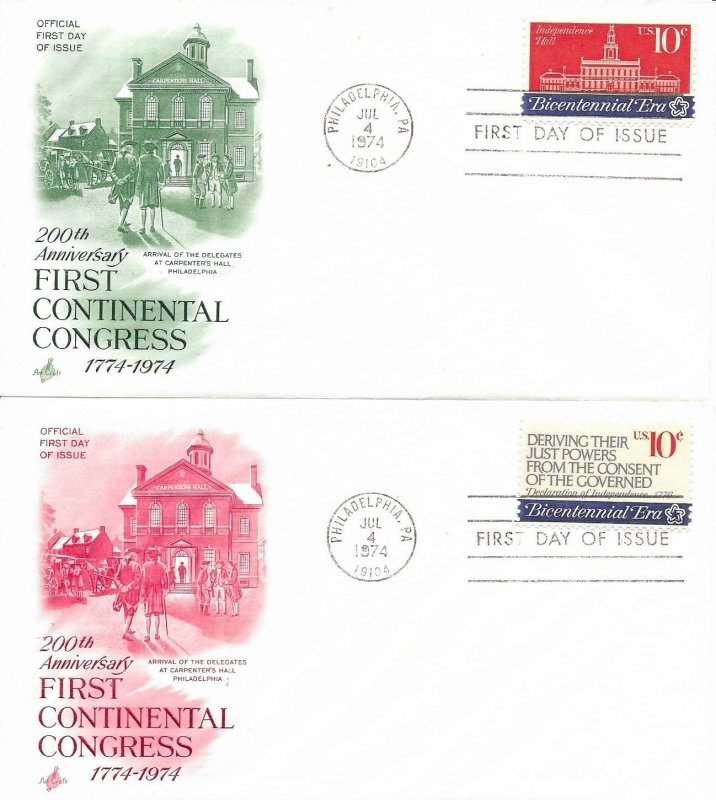 1974 FDC, #1543-1546, 10c First Continental Congress, Art Craft (4 ...