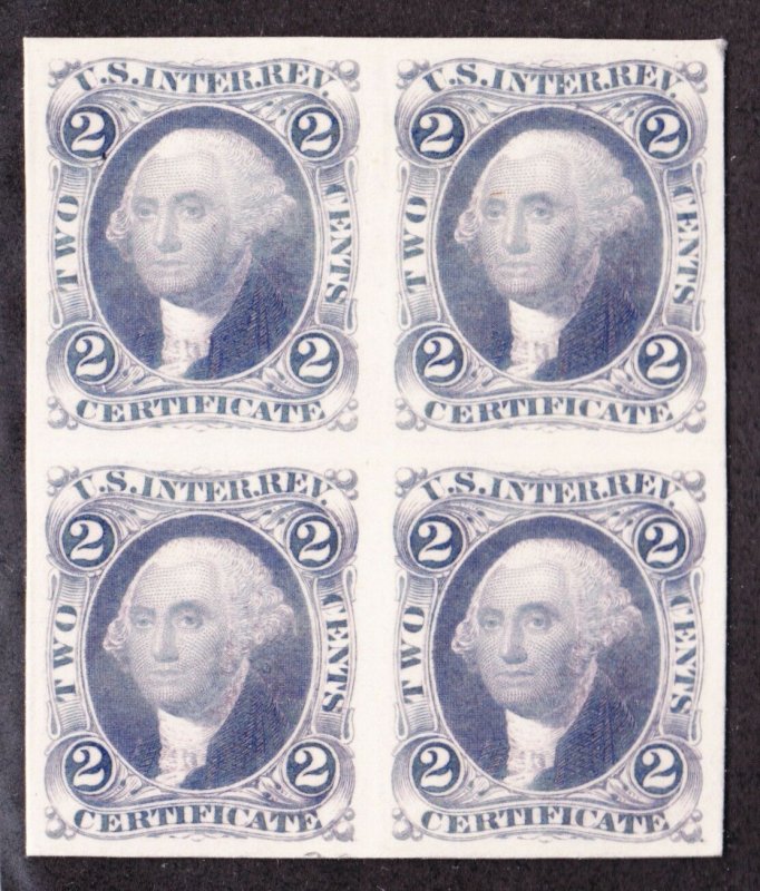 US R7TC4a 2c Certificate Revenue Ultramarine Trial Color Proof Block of ...