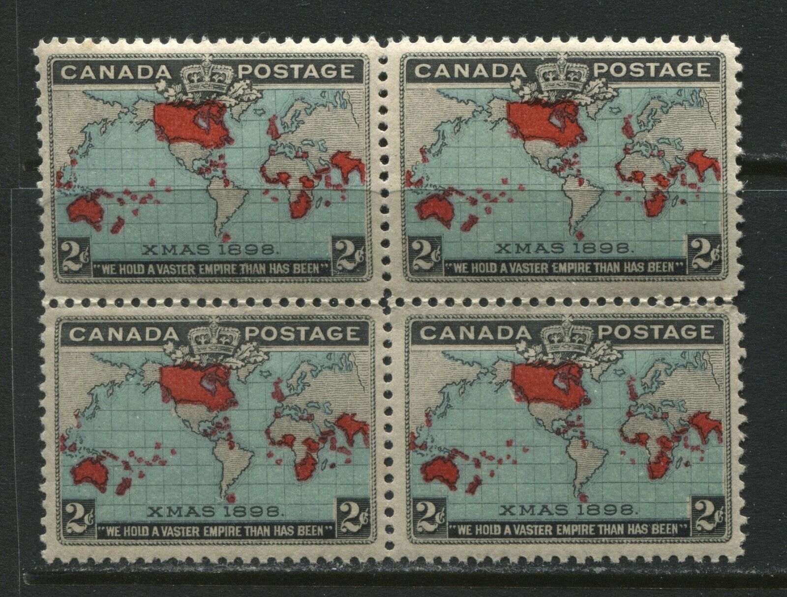 1898 Canada QV 2 cent Map stamp unmounted mint NH block of 4 / HipStamp