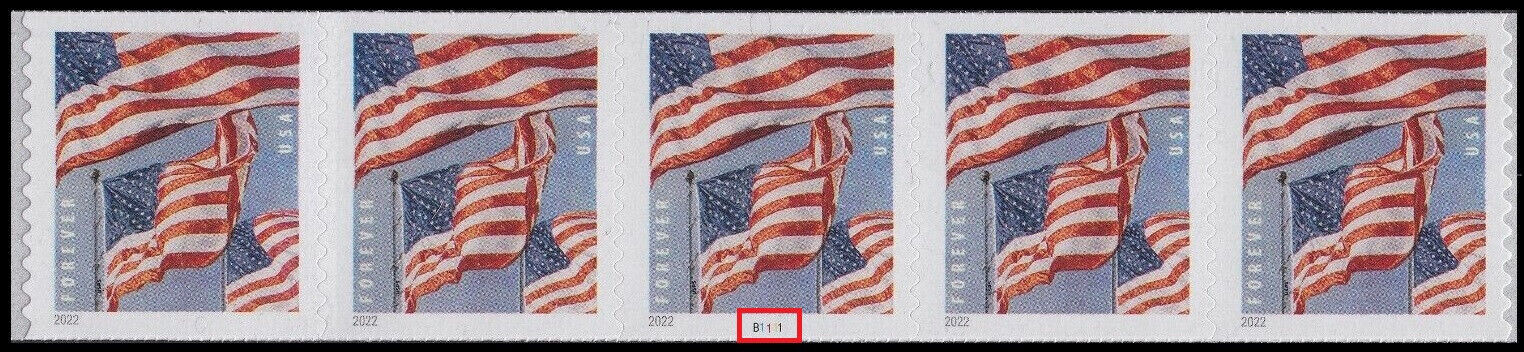2022 US Stamp - US Flag BCA - Forever PNC 5 (From Coil of 100) - Scott ...