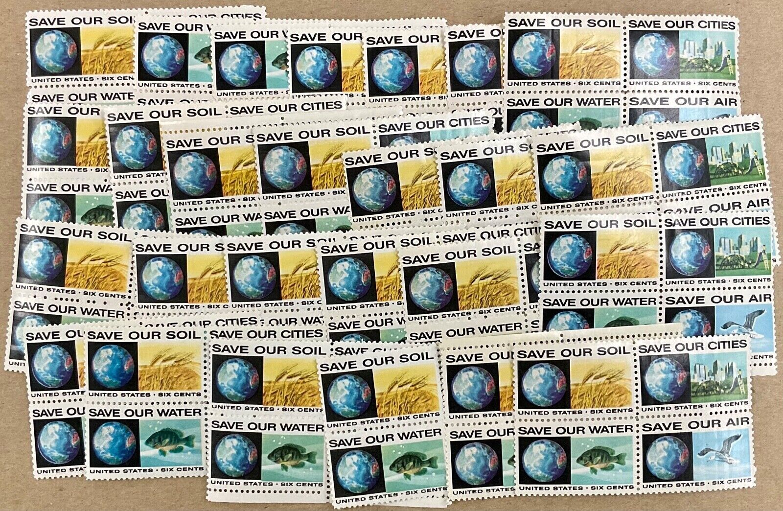 1410-1413 Anti-Pollution 100 MNH 6 c stamps Blocks of 4 FV $6 1970 ...