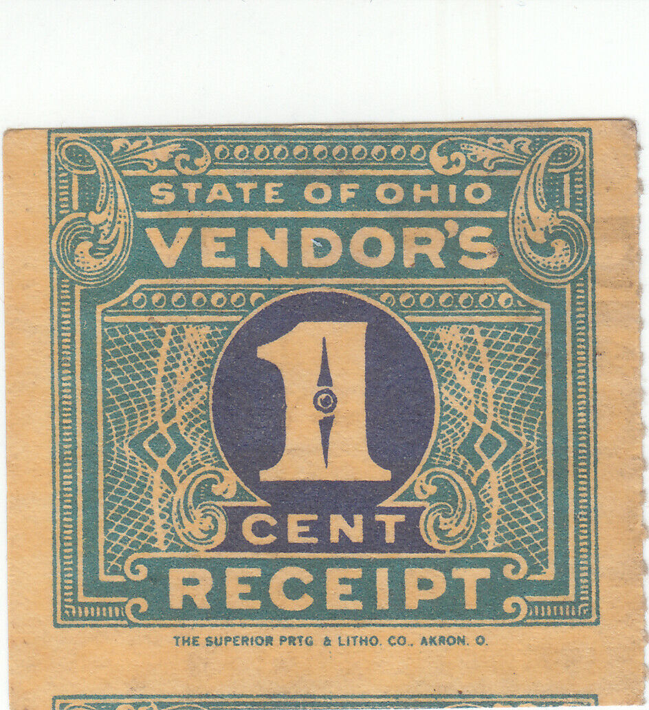 Ohio Prepaid Sales Tax Stamps - 1935 - 1c Vendor Receipt - Superior ...