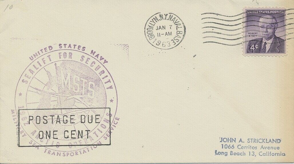1962 Arctic Operations Polar Sealift US Navy cover Postage DUe One cent ...