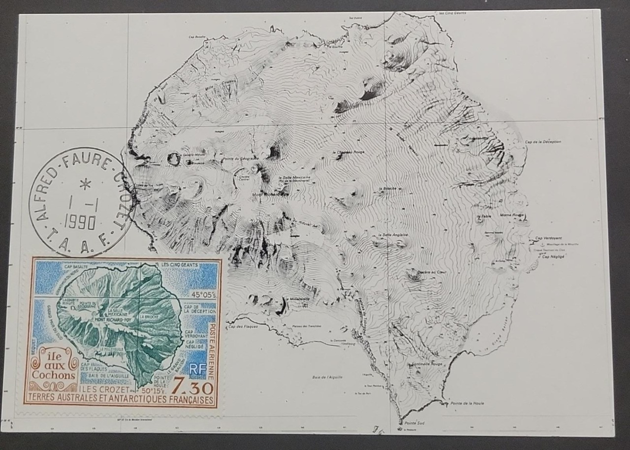 SP) 1990 France, Crozet Island Map, Southern and Antarctic Territories ...