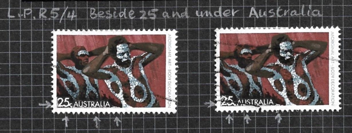 1971 Australia 505 (2) 25¢ Aboriginal Art used with printing flaws ...