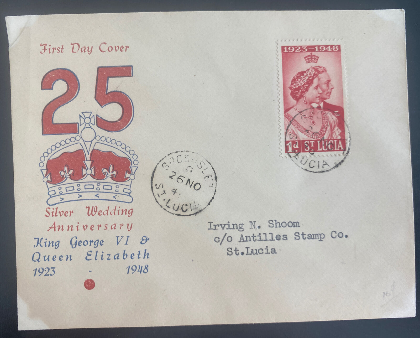 1948 St Lucia COver King George VI Silver Wedding Anniversary ...