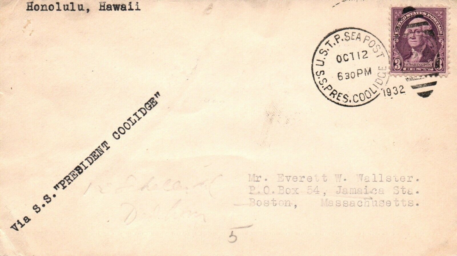 1932 USTP Sea Post Cover - Via SS President Coolidge - Hawaii - L35642 ...