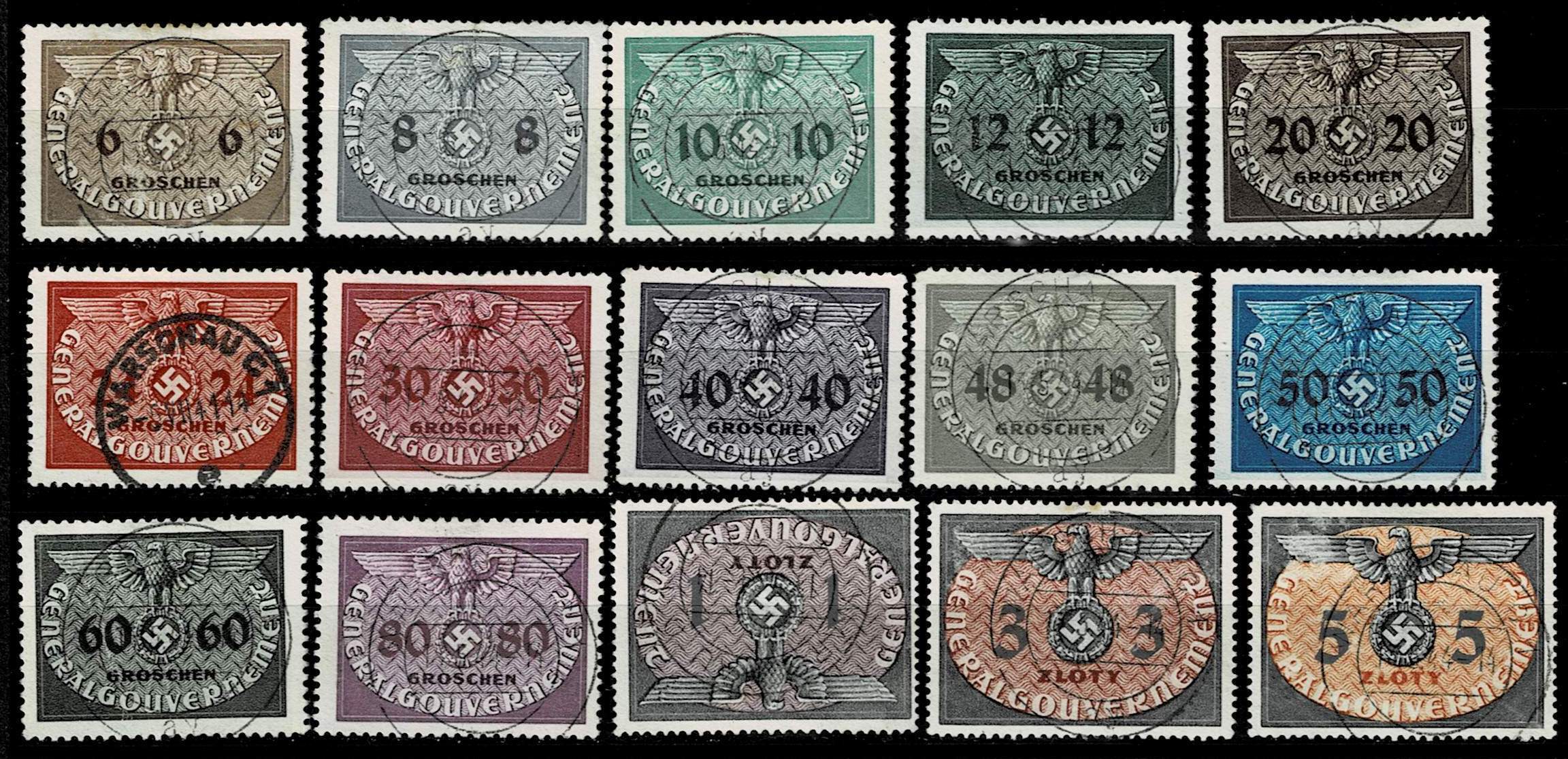 Poland 1940,Sc.#NO1-15 used Third Reich coat of arms (large size ...