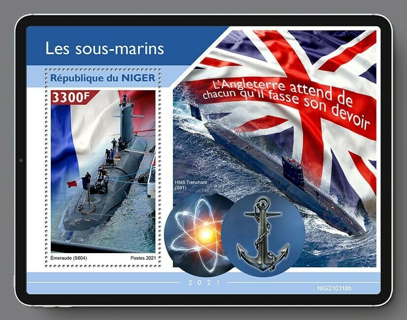 Niger Ships Stamps 2021 MNH Submarines Emeraude Submarine HMS Trenchant ...