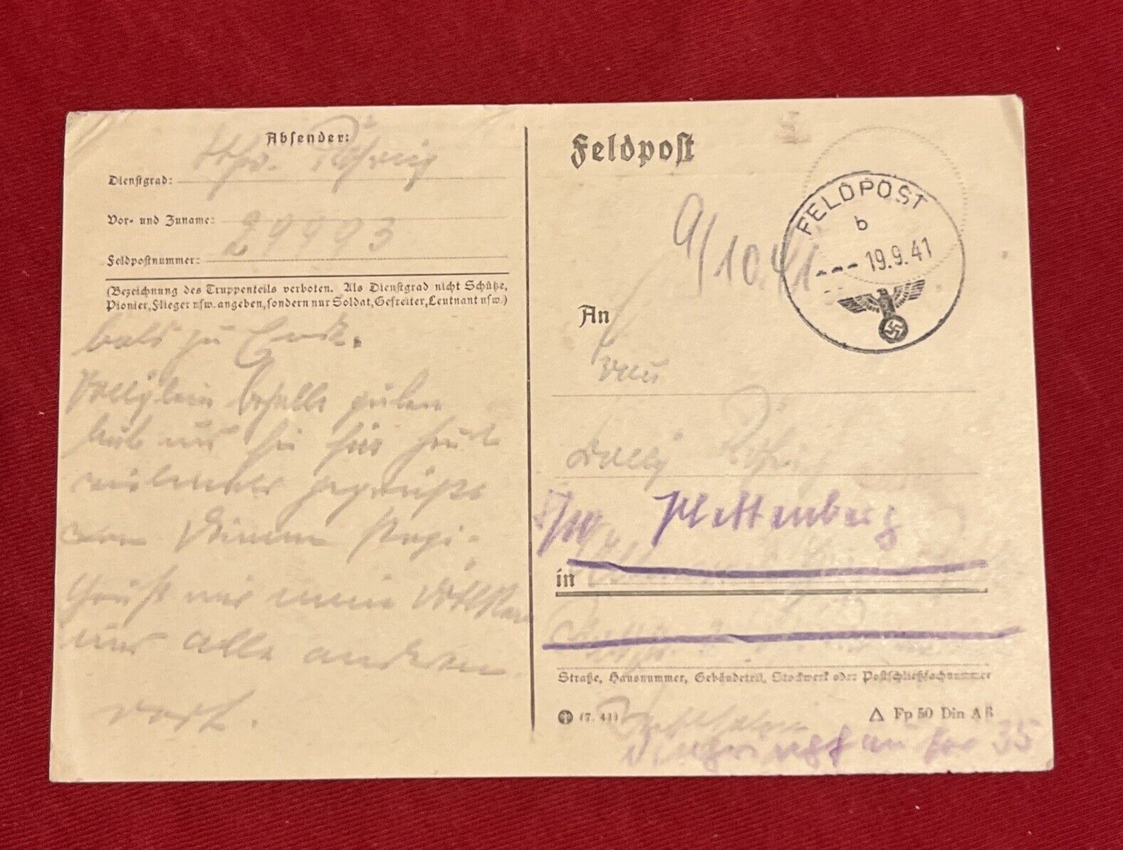 Panzerkorps 1941 Feldpost Postcard Feldgendarmerie Polizei WW2 Wwii ...