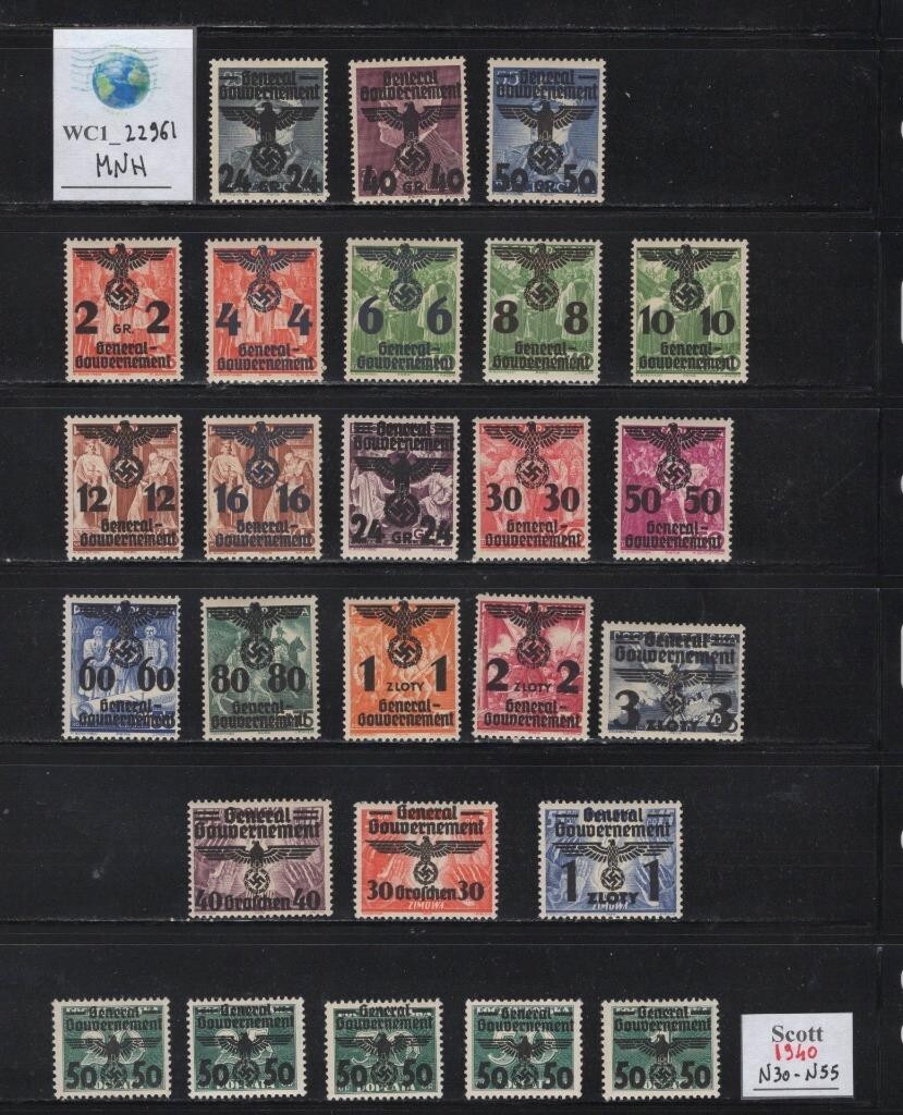 WC1_22961.POLAND. 1940 German occupation ovpt. set. Sc. N30-N55. Used ...