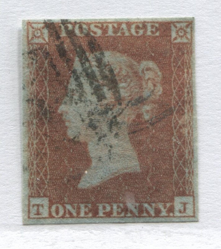 1841 Penny Red orange red shade lettered TJ used with 4 even margins ...