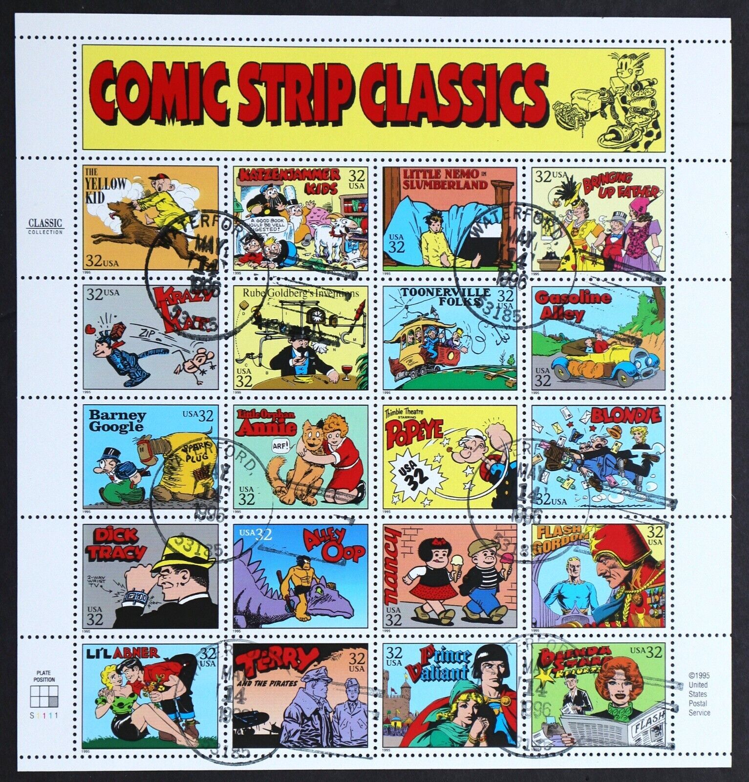 U.S. Used #3000 32c Comic Strip Classics Sheet of 20. CDS Cancels ...