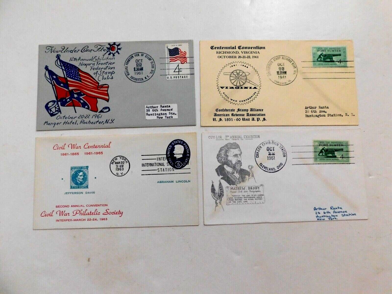 Civil War Centennial Themed Stamp Show Covers, 1961 & '63, 4 different ...