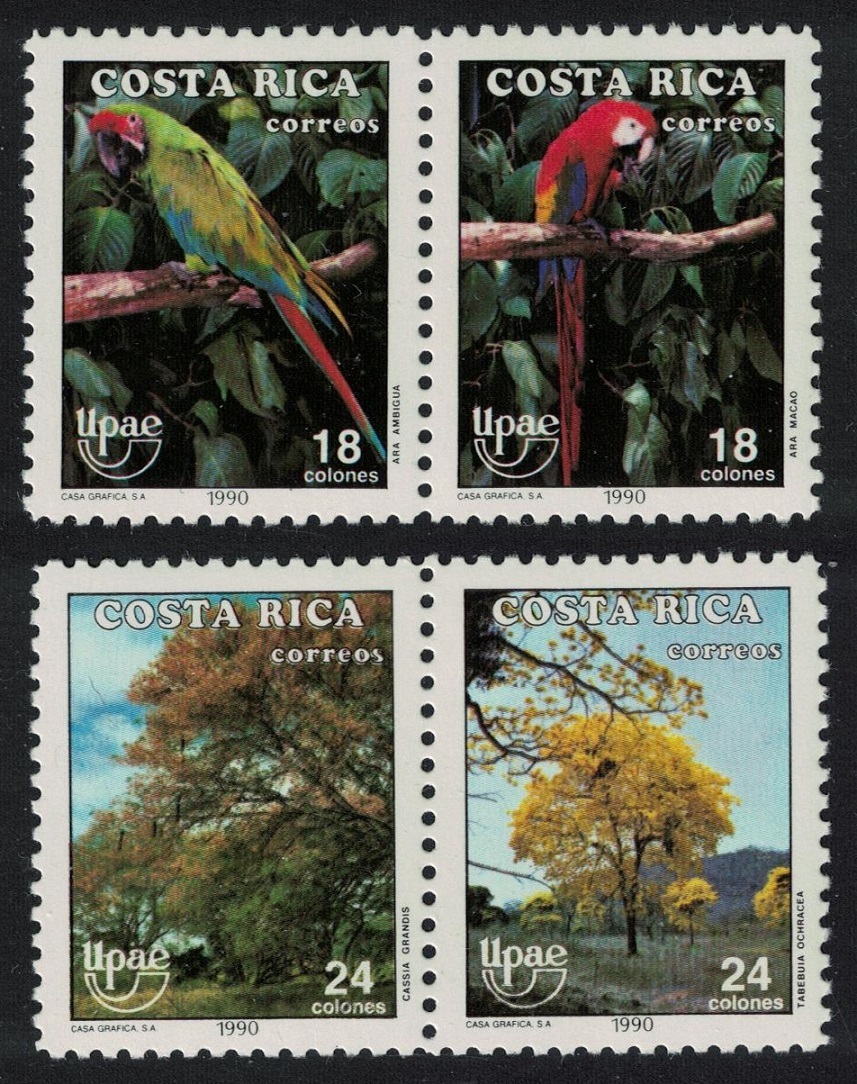 Costa Rica Macaw Birds Trees Natural World UPAEP 4v pairs 1990 MNH ...