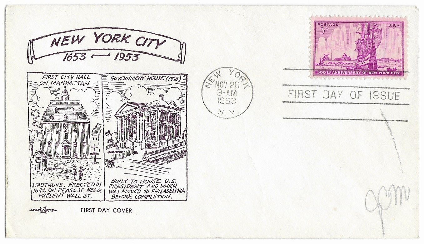 1953 FDC, #1027, 3c New York City 300th, Pent Arts M-19 | United States ...