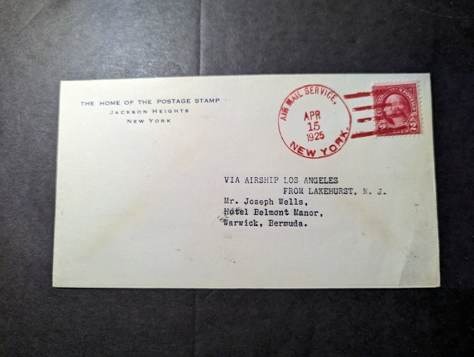 1925 USA Airmail Airship Los Angeles Zeppelin Cover NYC NY to Warwick ...