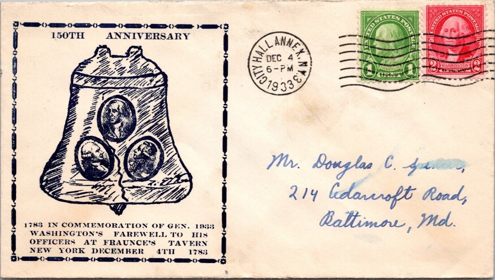 1933 150th Anniversary Washington's Farewell - City Hall Annex Ny ...