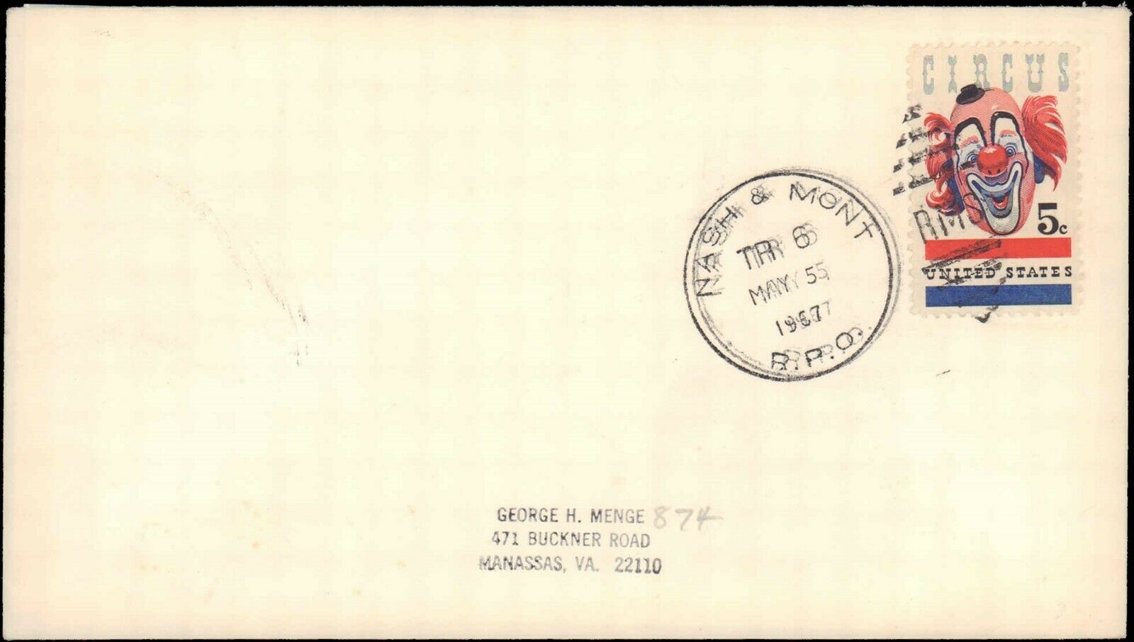 1967 Nash. & Mont. RPO Railroad Cancel | United States, Stamp / HipStamp