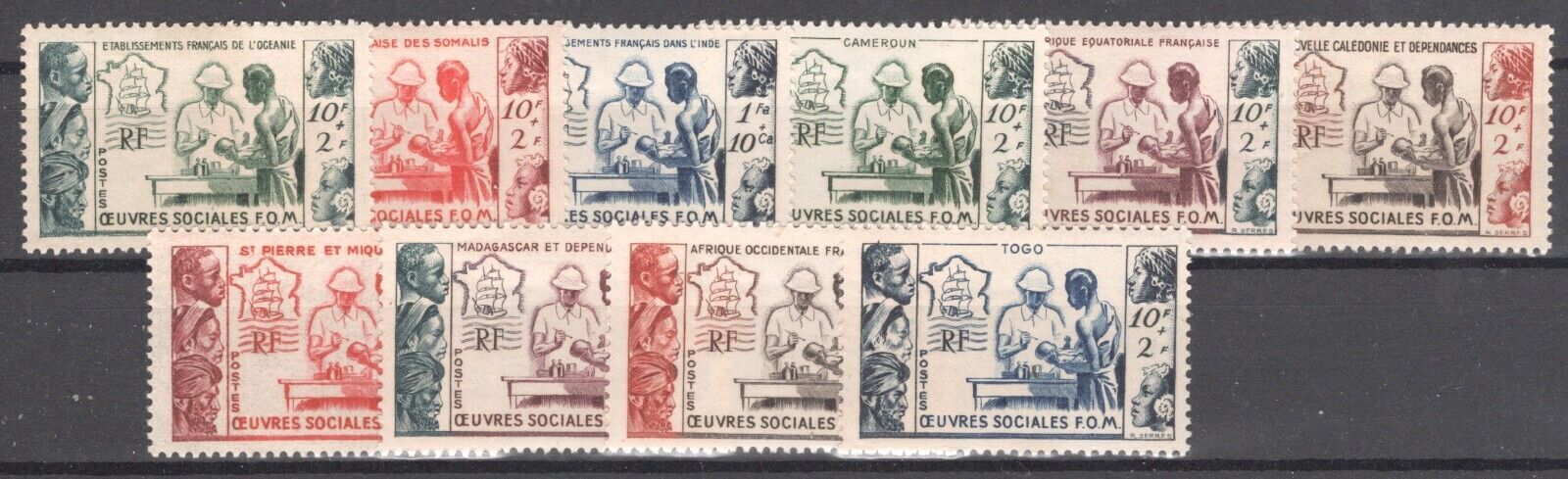 French colonial 1950 Œuvres sociales de la France d'Outre-Mer full set ...