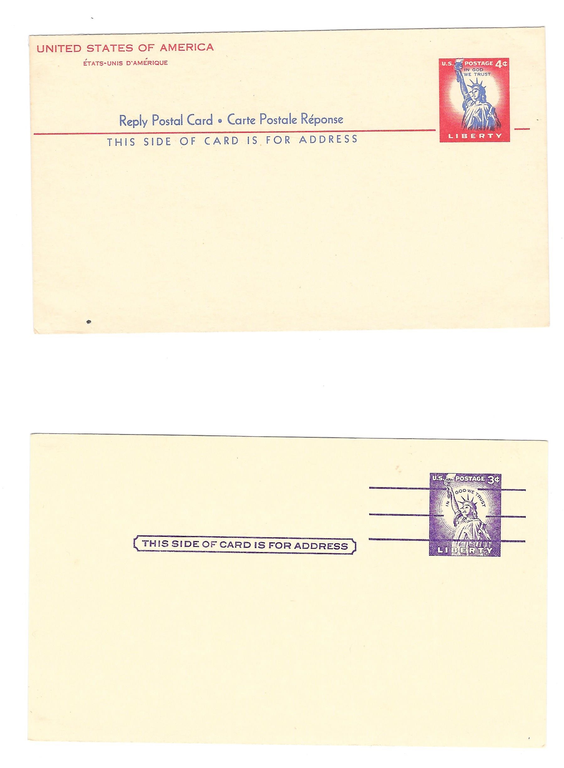 Scott UX45 UX46 4c Liberty 3c Liberty precancel 2X Mint Postal ...