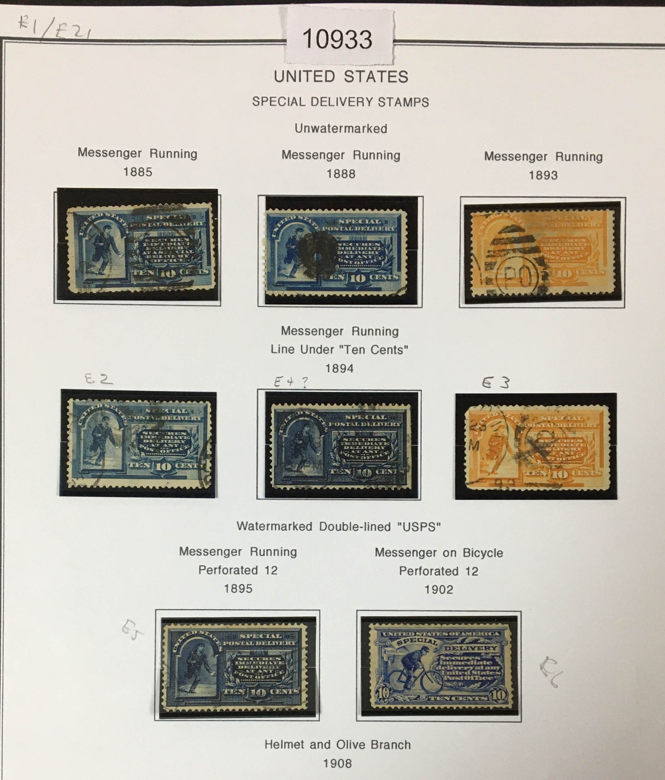 US Stamps # E1/E23 Special Delivery Collection (5Nh/3h) CAT. $450+ LOT ...